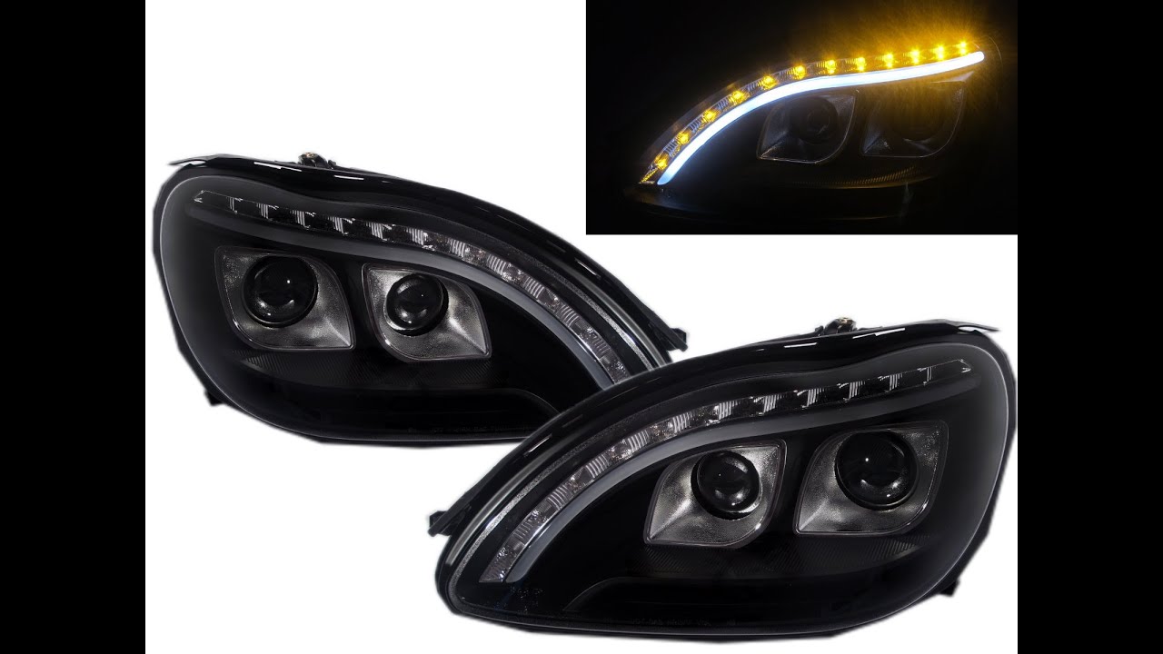 CrazyTheGod W220 1998-2005 Projector Headlight Headlamp R8Look BLACK ...