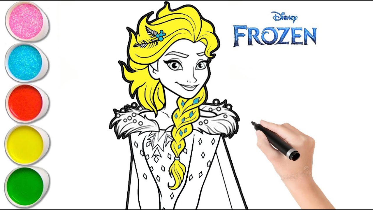 Elsa Princess Drawing and Coloring For Kids || How to Draw Frozen ...