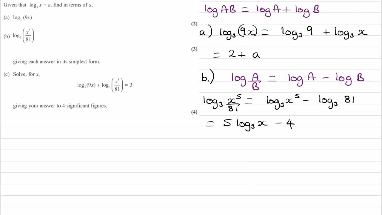 Exponentials & Logarithms Exam Questions - A Level Maths - Edexcel Pure Year 1 - Q6 (level 2 ...