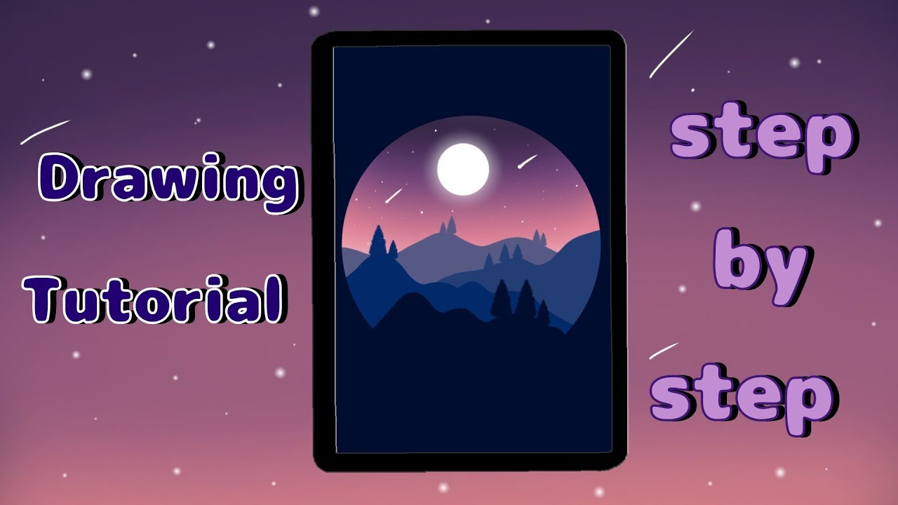 How to draw easy moonlight landscape on ibis paint x|digital painting ...