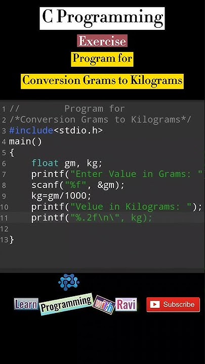 C Programming|Conversion Grams to Kilograms using c |#shorts #cprogramming #programming #coding ...