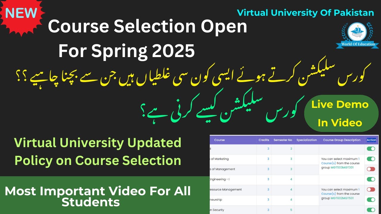vu course selection spring 2025 | vu course selection kaise kare | how ...