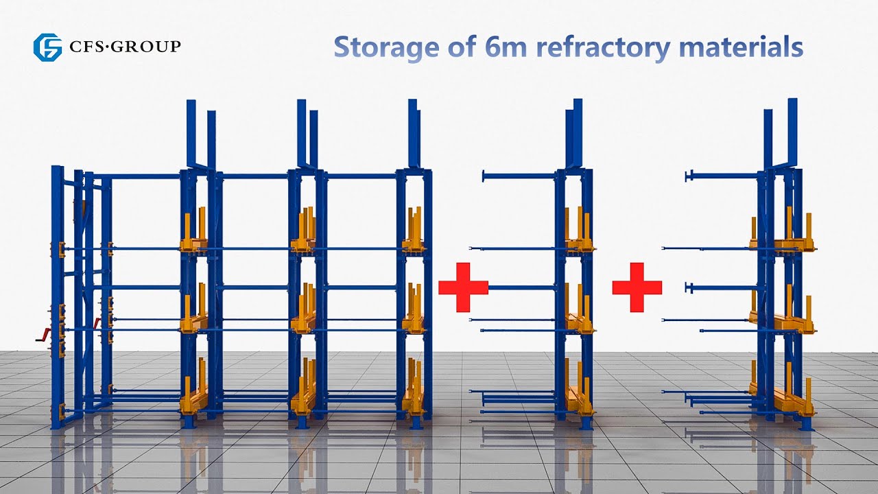Storage of 6m refractory materials、roll out cantilever storage - YouTube