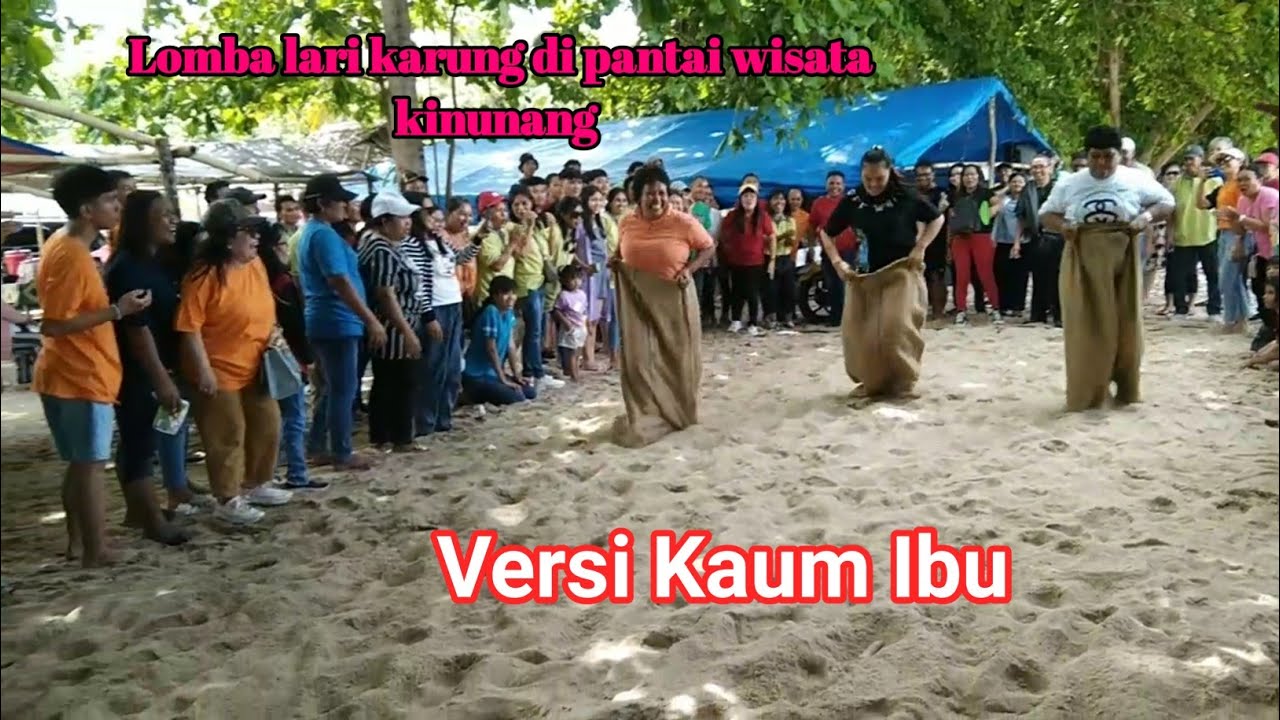 lomba lari karung di pantai wisata kinunang versi ibu. - YouTube
