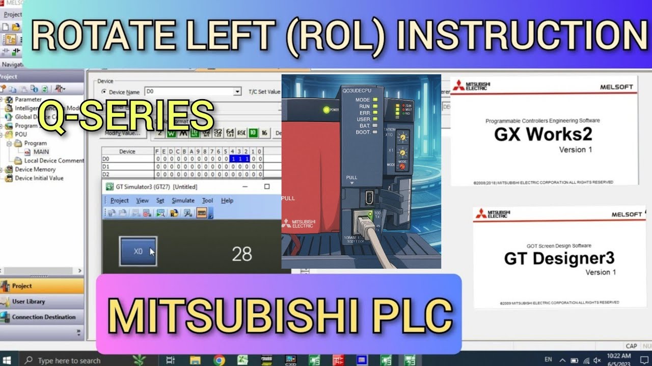 GX Works2 : Rotate Left (ROL) Instruction tutorial PLC Mitsubishi With ...