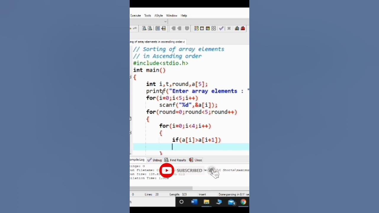 79 C Program To Sort An Array In Ascending Order C Programming Shorts Youtube 7724