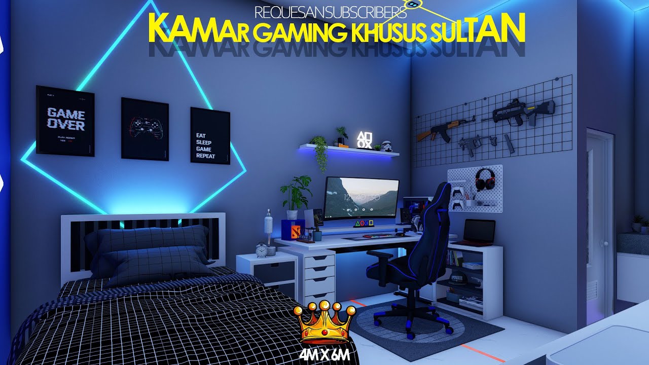 DESAIN KAMAR GAMING MODERN 4x6 METER ALA ANAK SULTAN ADA KAMAR MANDI ...