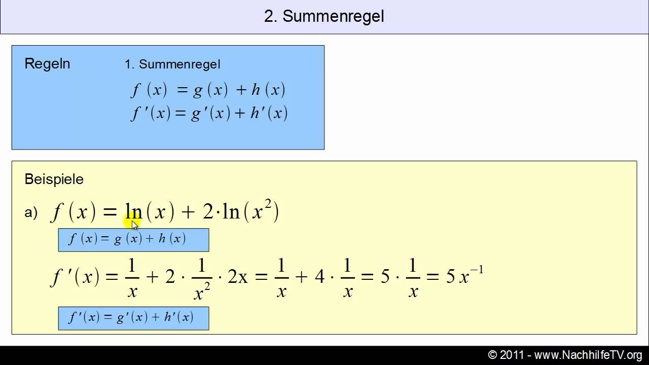 Summenregel Differenzregel Logarithmusfunktionen Ableiten Wie Ein summenregel-differenzregel-logarithmusfunktionen-ableiten-wie-ein