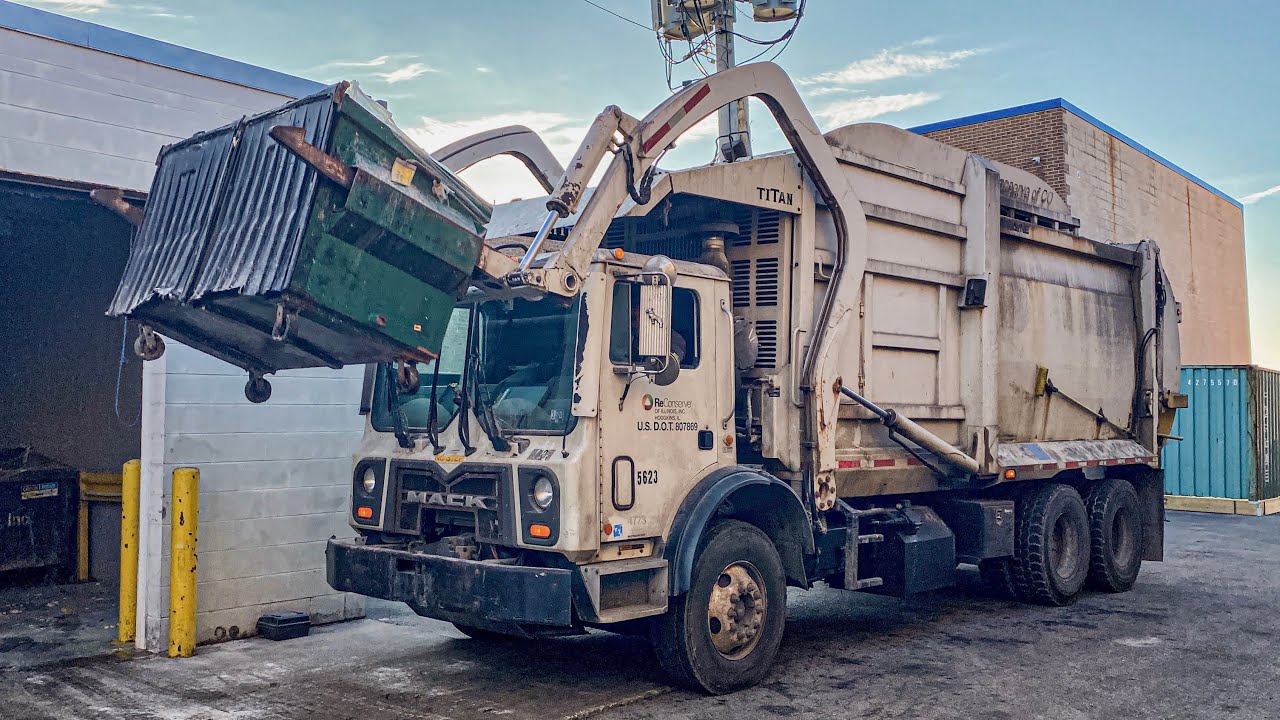 Mack MRU Wayne Titan Garbage Truck Slamming Heavy Dumpsters + Bonus ...