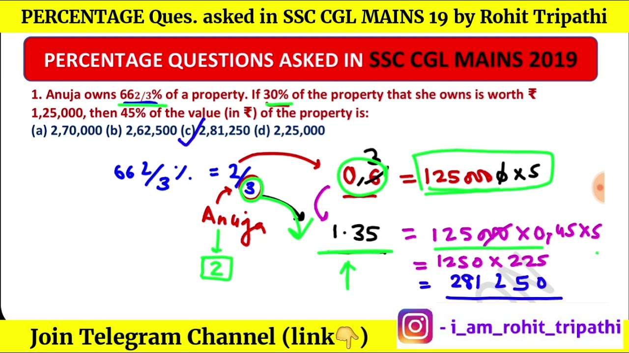 PERCENTAGE QUESTIONS ASKED IN SSC CGL MAINS 2019 by Rohit Tripathi ...