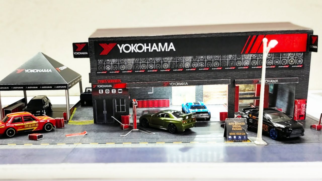 membina bengkel advan yokohama hotwheels diorama 1/64 diorama jdm ...