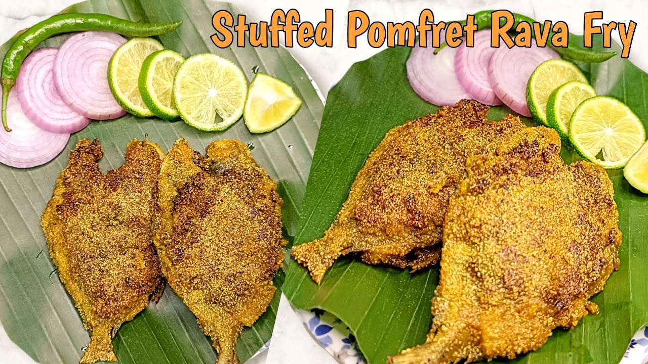 Pomfret Rava Fry Recipe | Paplet Fish Fry Recipe | Stuffed Pomfret Rava ...