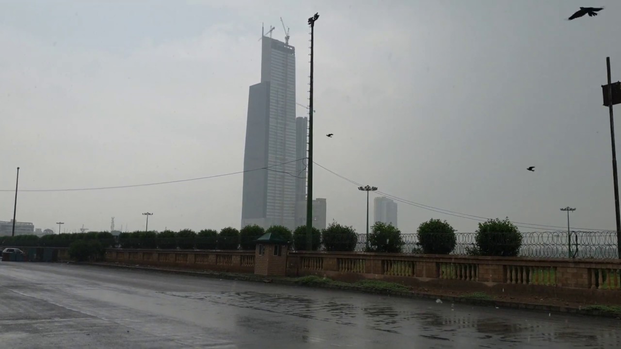 Bahria icon tower BinQasim Park view Rain Weather - YouTube
