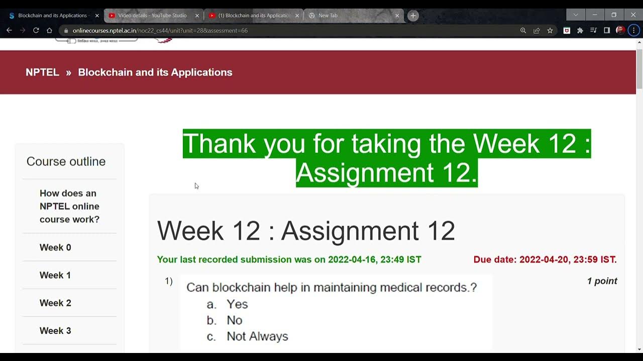 Blockchain and its Applications NPTEL Week 12 assignment answers - YouTube