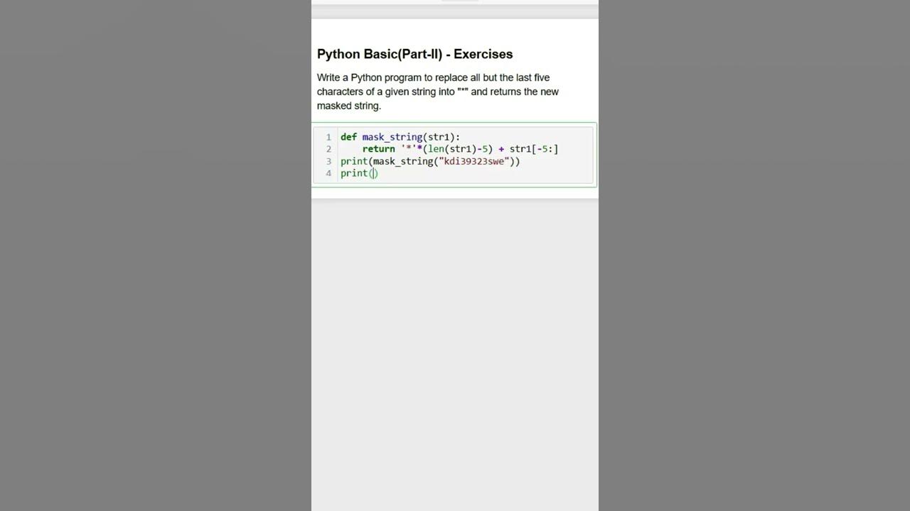 Python Basic (Part -II) - Exercises with Solution | Leaning | python programming #shorts ...