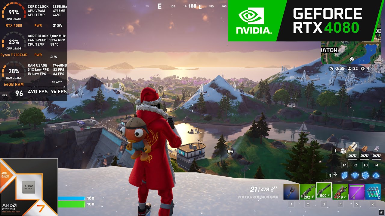 Rtx 5080 Vs Rtx 4080 Super On R7 9800x3d Rtx 4080 Ryzen 7 9800x3d Fortnite Epic Graphics의