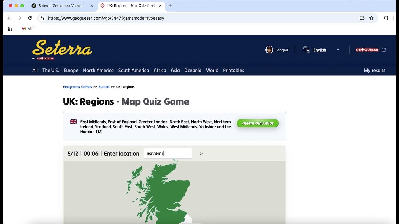 seterra UK regions type (easy) 12.949 - YouTube
