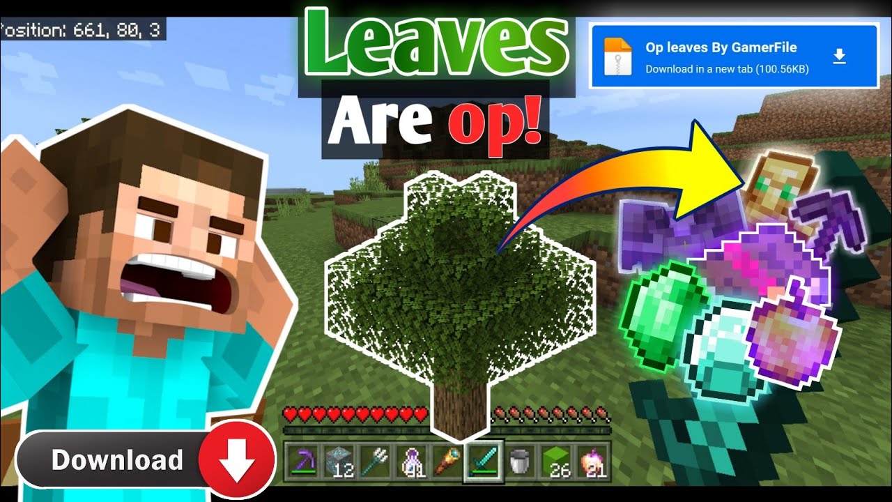🔴Minecraft But… Leaves Drop OP Items | Mod MCPE Download link Mediafire ...