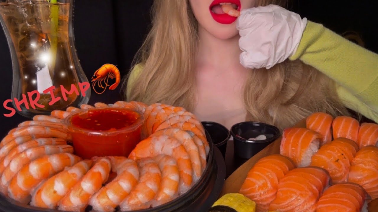 Asmr Mukbang Shrimp Ring And Salmon Sushi Satisfying Eating Sounds 먹방