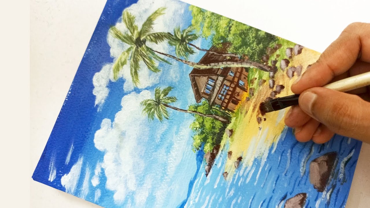Easy island painting for beginners | palm tree painting | acrylic ...