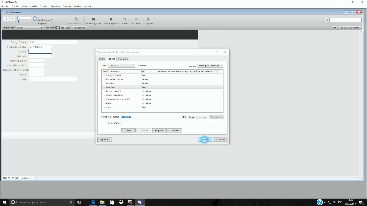Filemaker Pro 15 Capitulo 3 (Modificar tabla y agregar registros) - YouTube