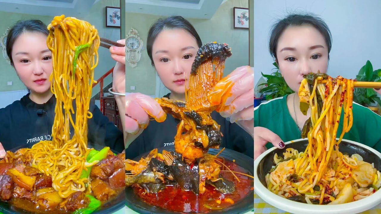 Ea Asmr: Eating Show Red braised ingredients Noodles With Pork, Shark's ...