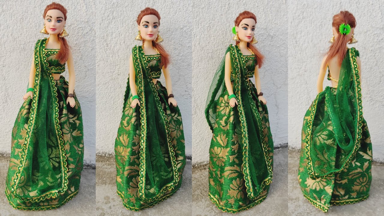 Doll Dress / DIY Doll Lehenga / Doll Dress Making At Home / Beautiful ...
