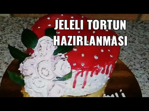 Jeleli tort Jeleli tortun hazırlanması Kremden gül qoyulması Sade ve gözel tort bezeyi ideyası