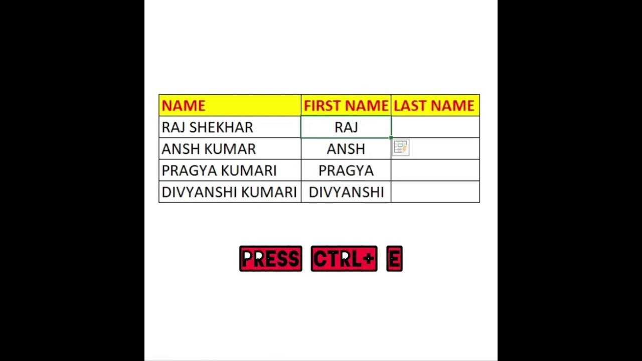 How to find first name in ms excel by using flash fill shortcut key #excel #exceltips - YouTube