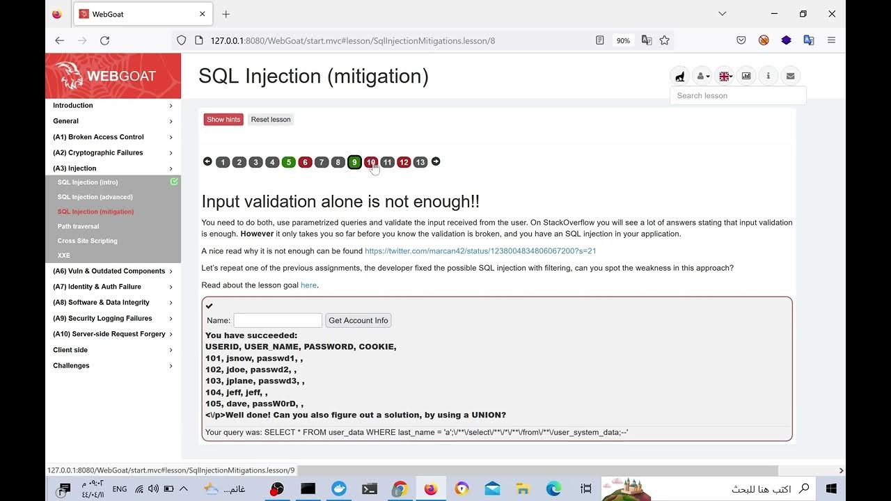 WebGoat SQL Injection (mitigation) - YouTube