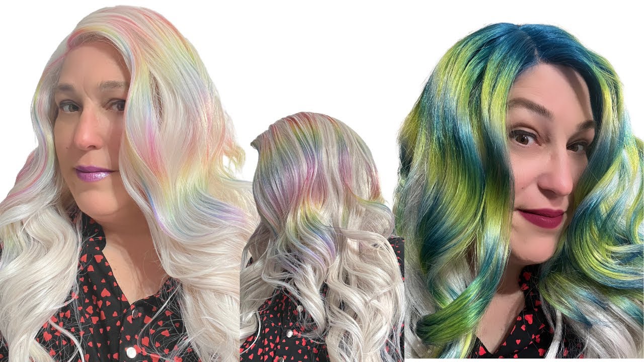 Holographic Rainbow Tiedye Hair!! 😍 Zury Sis Ines Wig Review - Layer beam color rainbow wig ...