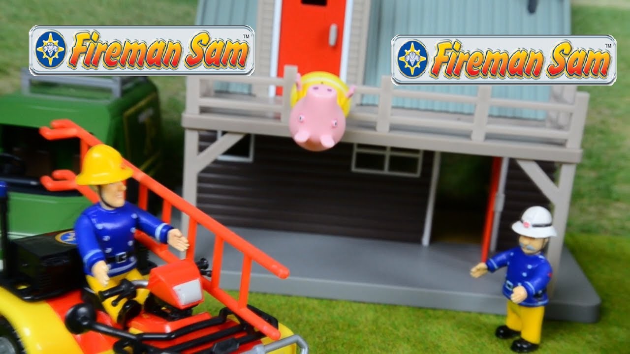 Fireman sam with peppa pig rescues fire engine fire cars ladders - YouTube