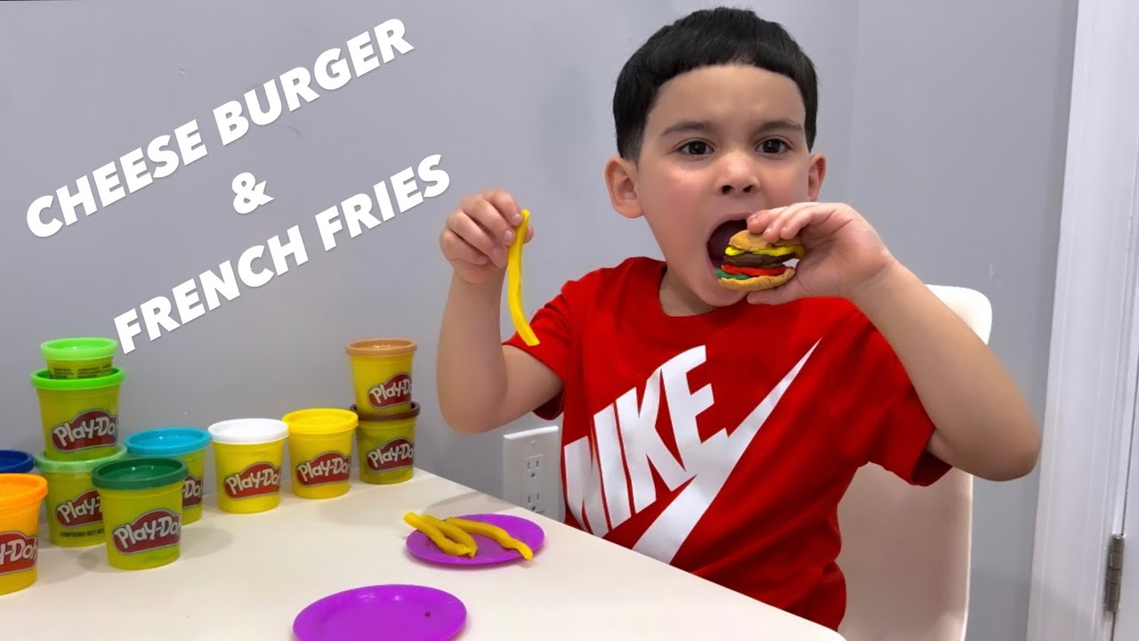 Play-Doh KITCHEN CREATIONS!!!MAKING CHEESE BURGER AND FRENCH FRIES ...