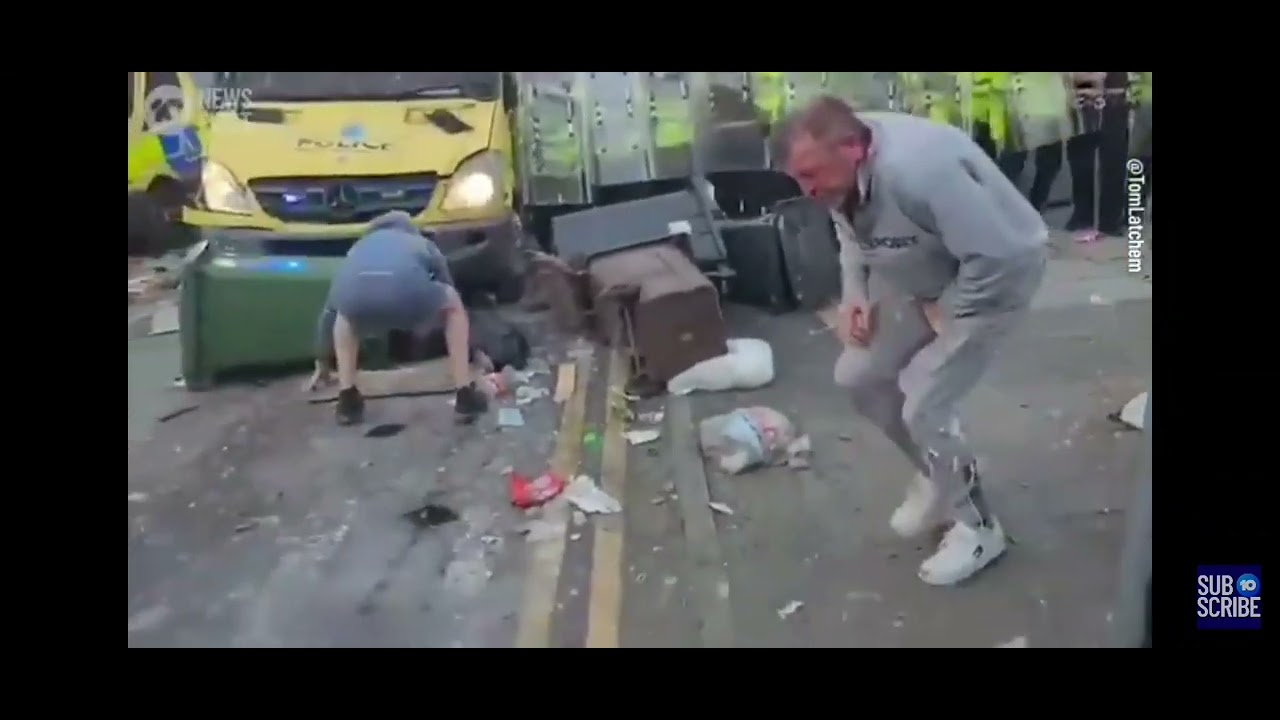 Guy gets hit with bricks in Southport riots..big hits - YouTube