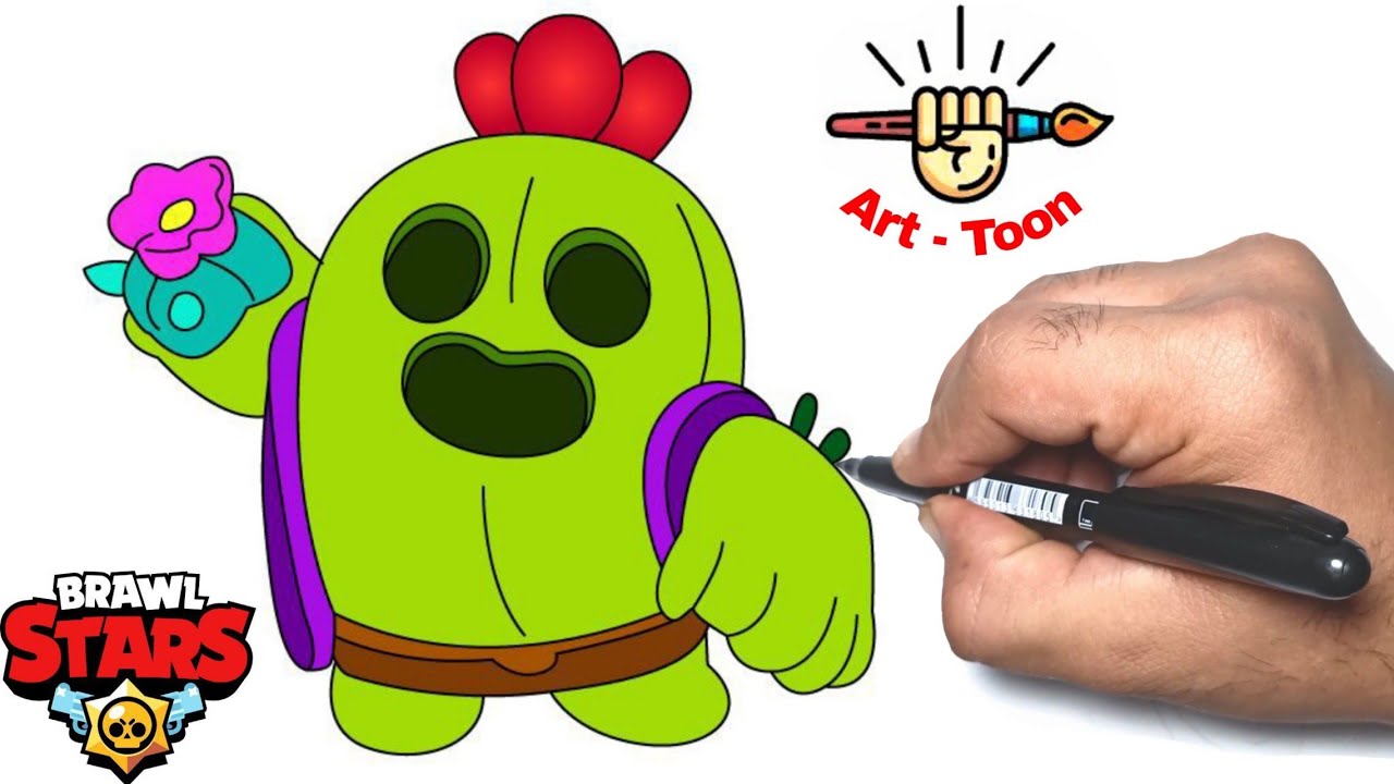 how to draw Spike from brawl stars game step by step - YouTube