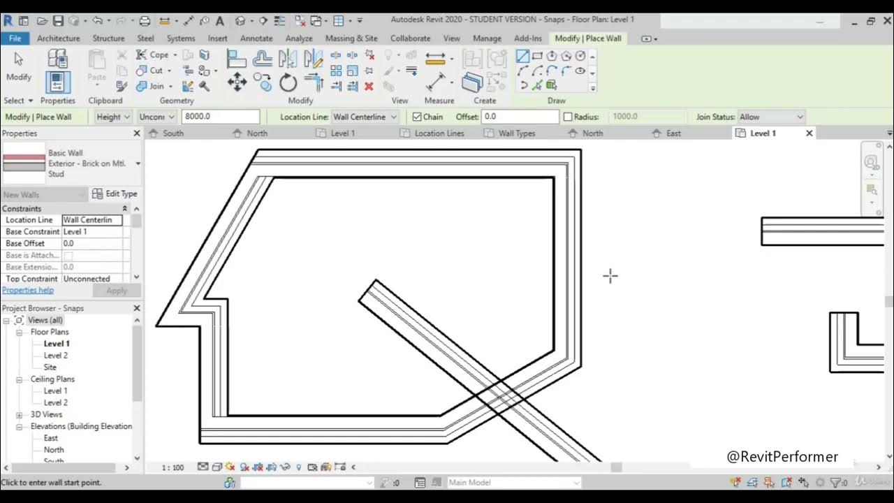 Revit Architecture:Tutorial :Locating Walls_Using the Modify Tool_Adding Doors and Windows _# 06 ...