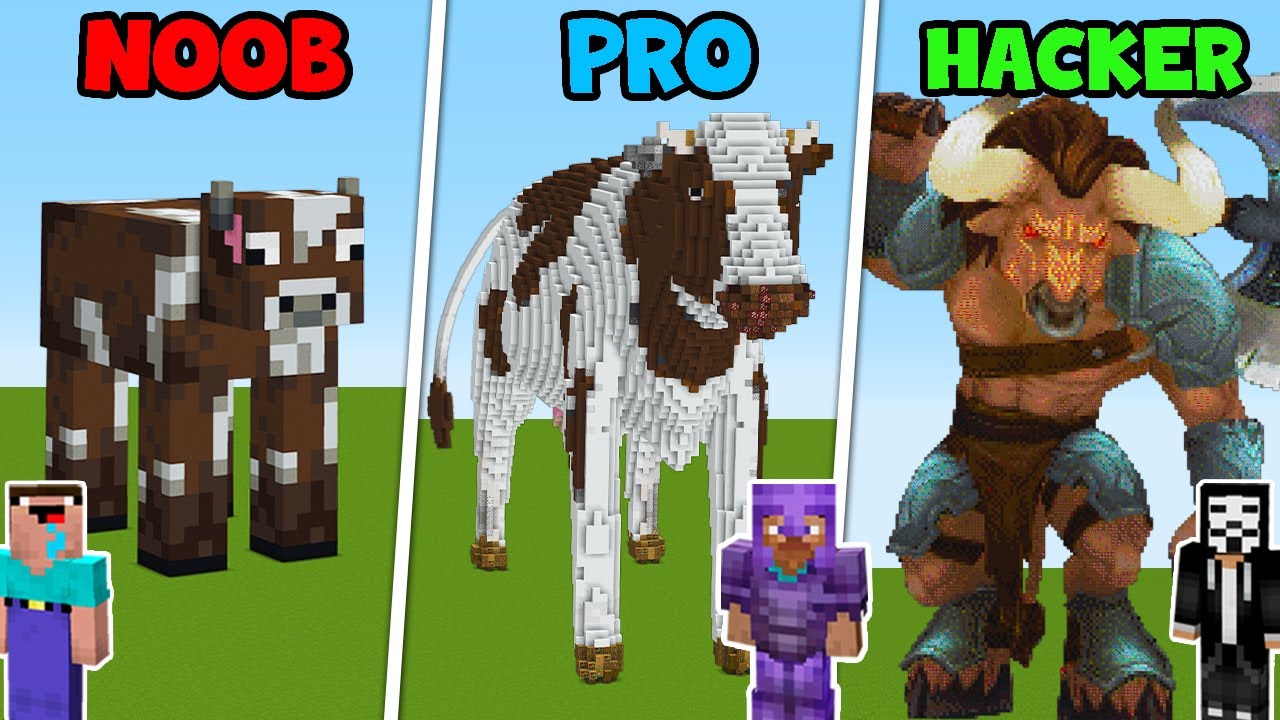 Minecraft REAL LIFE COW STATUE HOUSE BUILD CHALLENGE - NOOB vs PRO vs ...