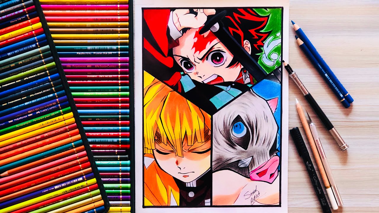 Epic Demon Slayer Trio Fanart | Tanjiro Inosuke 🐗 Zenitsu ⚡ | Colored ...