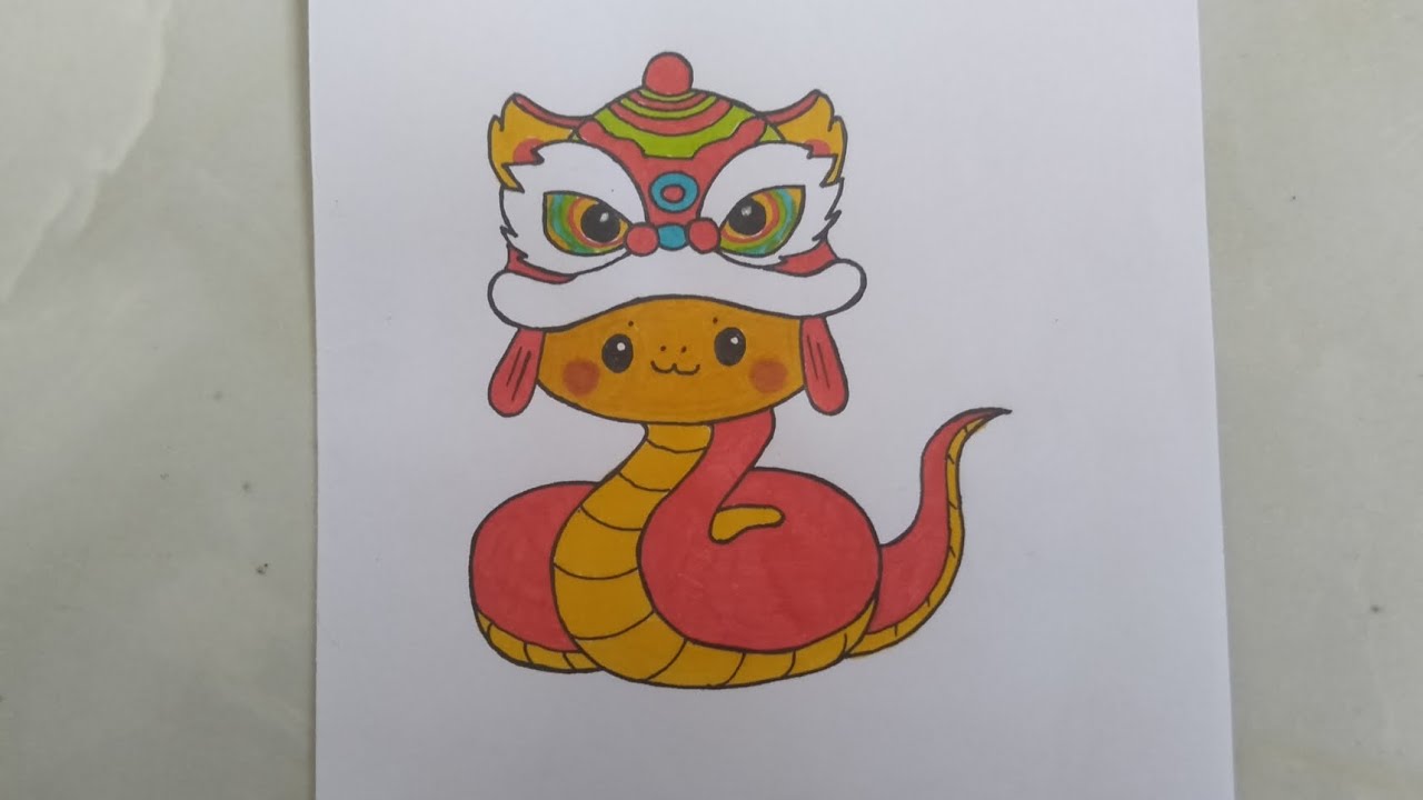 vẽ tranh chủ đề ngày tết và mùa Xuân - vẽ con rắn tết năm mới 2025 ...