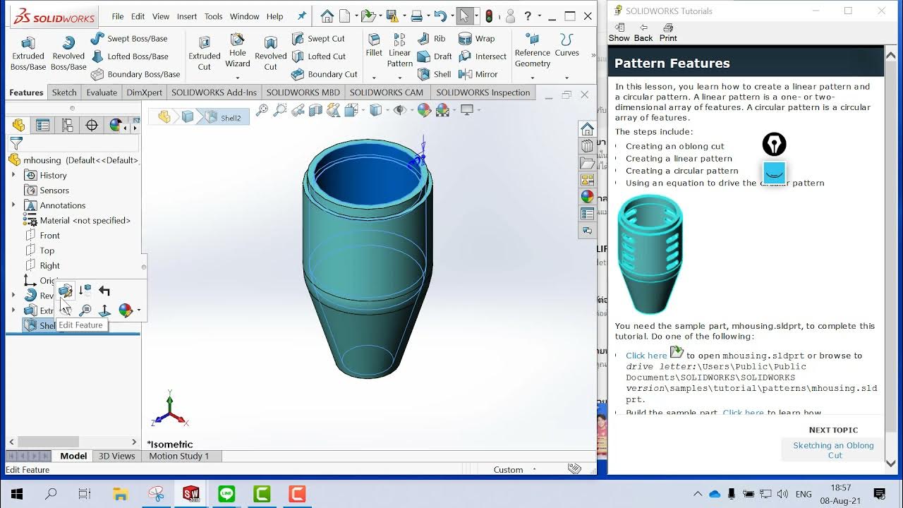 SolidWorks Tutorial - Pattern Features (บรรยายไทย) - YouTube