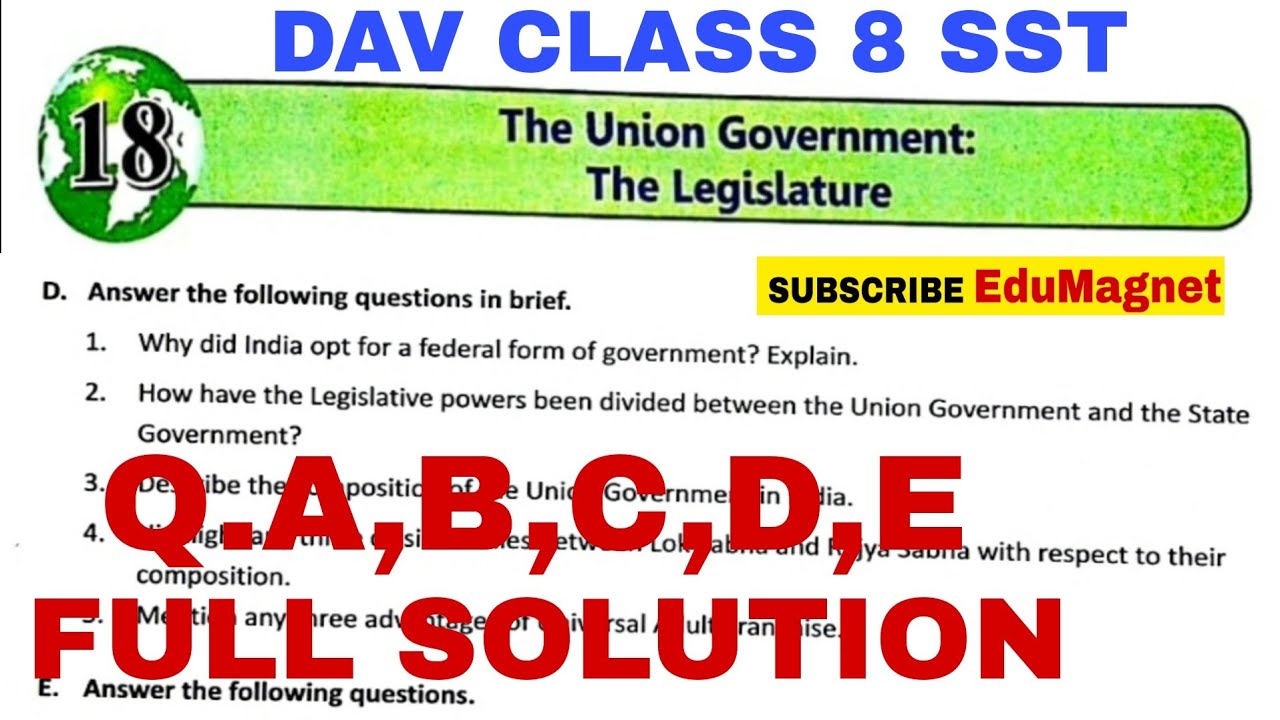 Dav Class 8 Sst Chapter 18 Question Answer the Union Government The dav-class-8-sst-chapter-18-question-answer-the-union-government-the