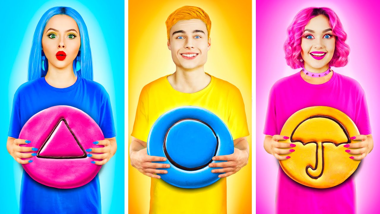 Big, Medium and Small Food Challenge | Eating Pink VS Blue VS Yellow ...