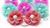 Розовые бантики из атласных лент и органзы МК Канзаши /Pink ribbons of ...