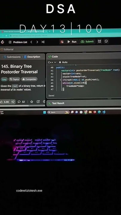 Day 13100 Learning Dsa👨💻using Stack Que Leetcode145binary Tree Postorder Dsa Coding