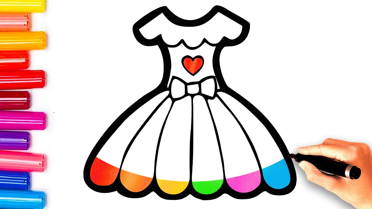 Dress Drawing For Kids | How To Draw Rainbow Dress | Coloring And ...