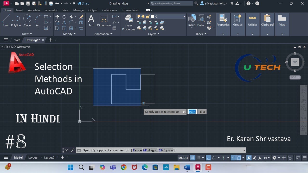 #8 || Selection Methods Used in AutoCAD 2025 || [U TECH] - YouTube