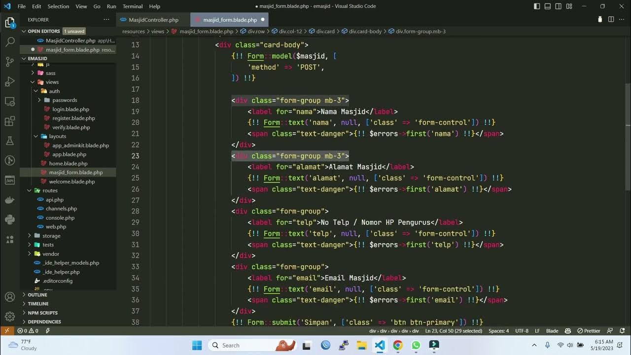Laravel #6 Membuat Form dan Simpan Data Masjid - YouTube