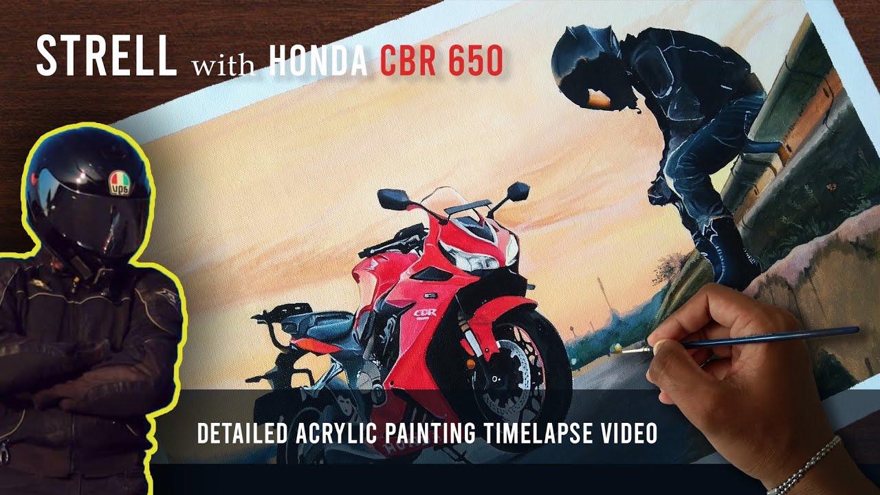 Strell Machan with his Honda CBR 650 Detailed Acrylic painting ...