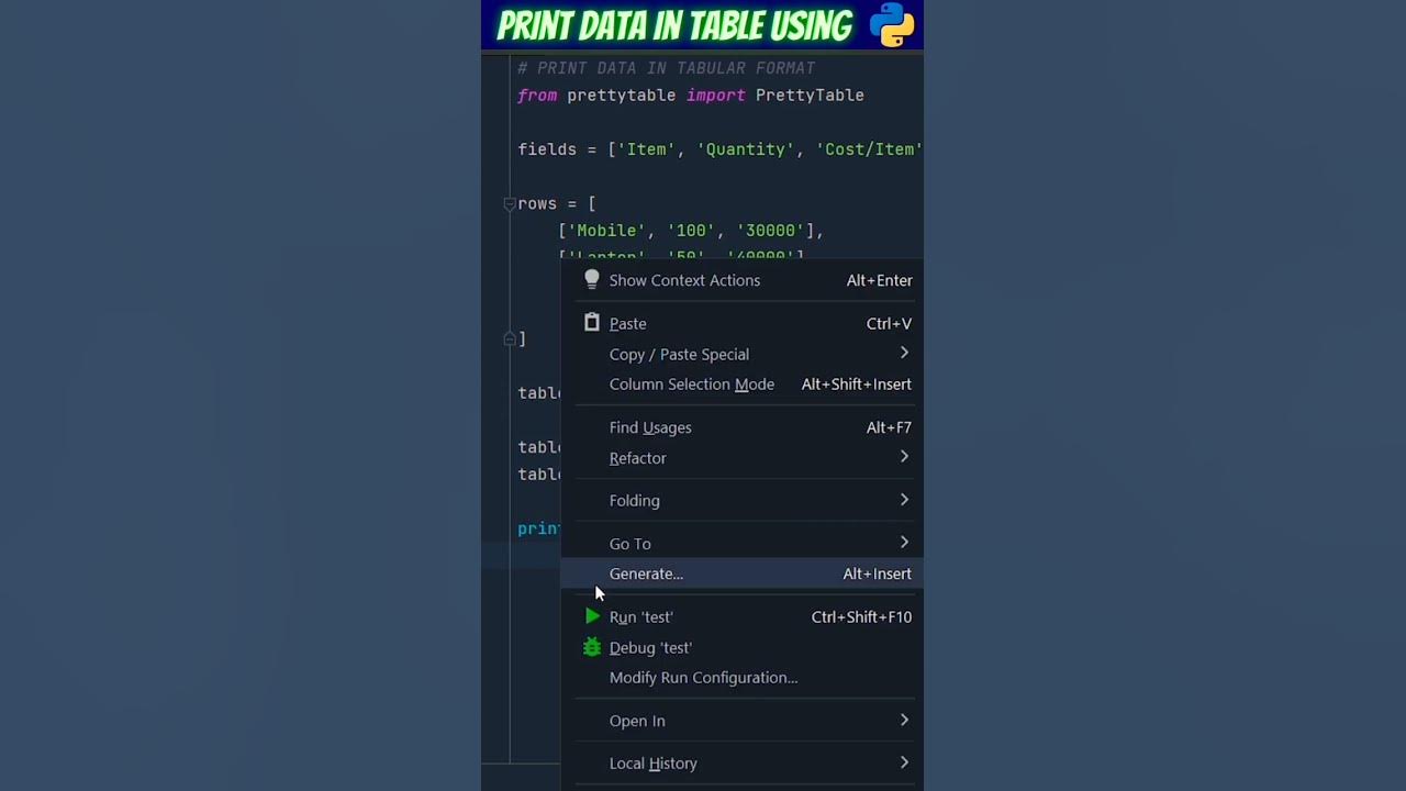 😳 Print Data In Tabular Format In Python 🤩 Prettytable Shorts Python