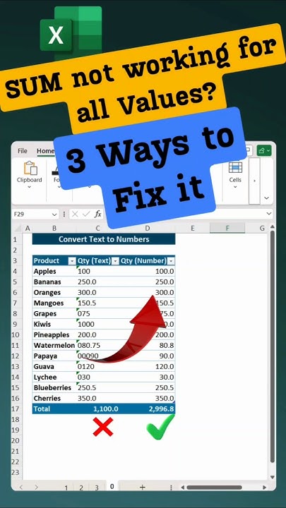 SUM Isn't Working in Excel? Fix "Number Stored as Text" error! #shorts #trending #excel # ...